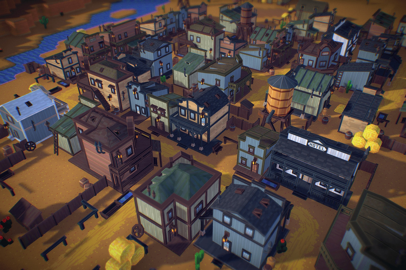 Low Poly Western Pixel Town