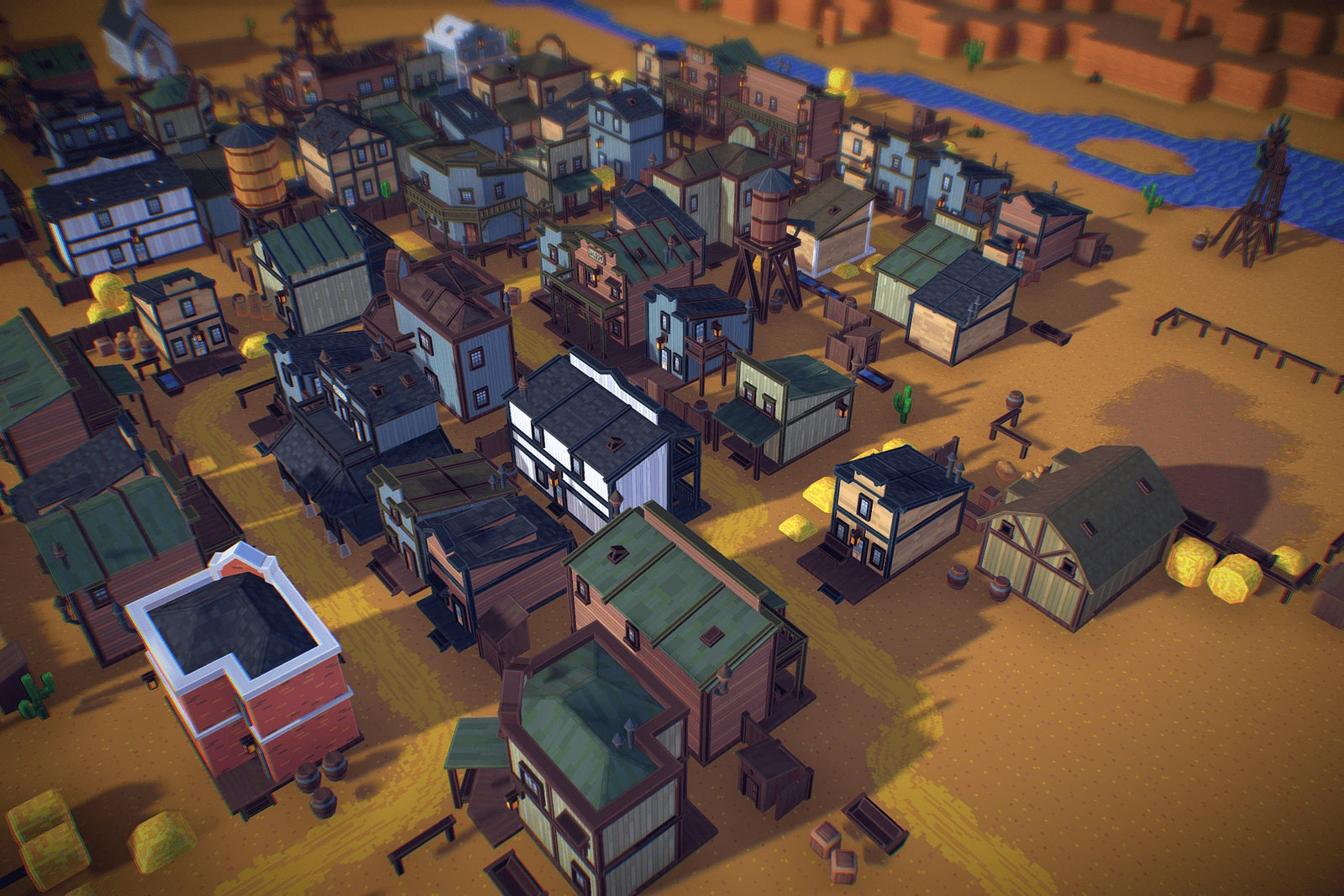 Low Poly Western Pixel Town