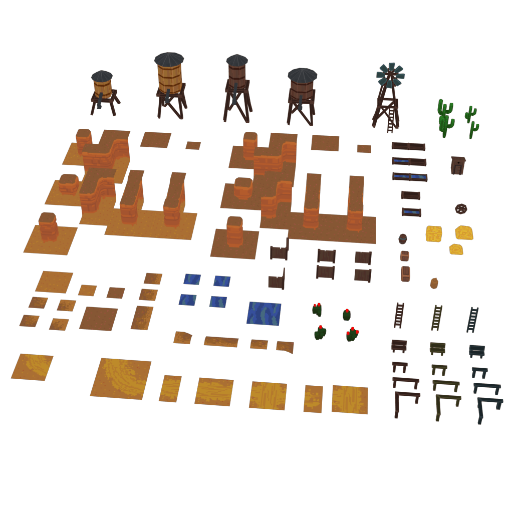 Low Poly Western Pixel Town